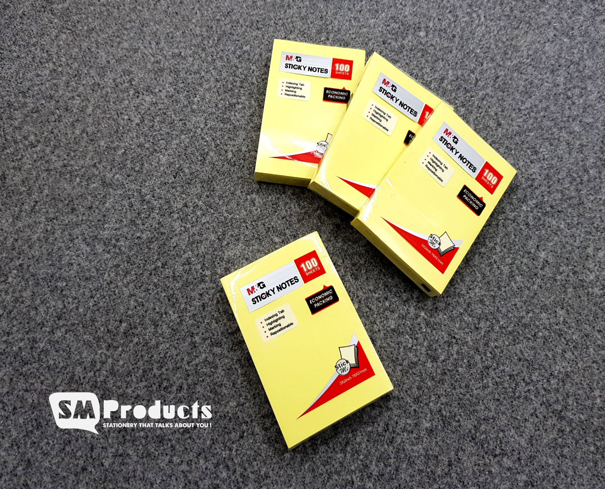 M&G YS-221 3x2 Inch 100 Sheets Single Color Sticky Notes (04 Pcs Set)